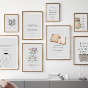Set of 15 Gallery Wall Set, Bookish Prints, Book Wall Art | Book Lover ...