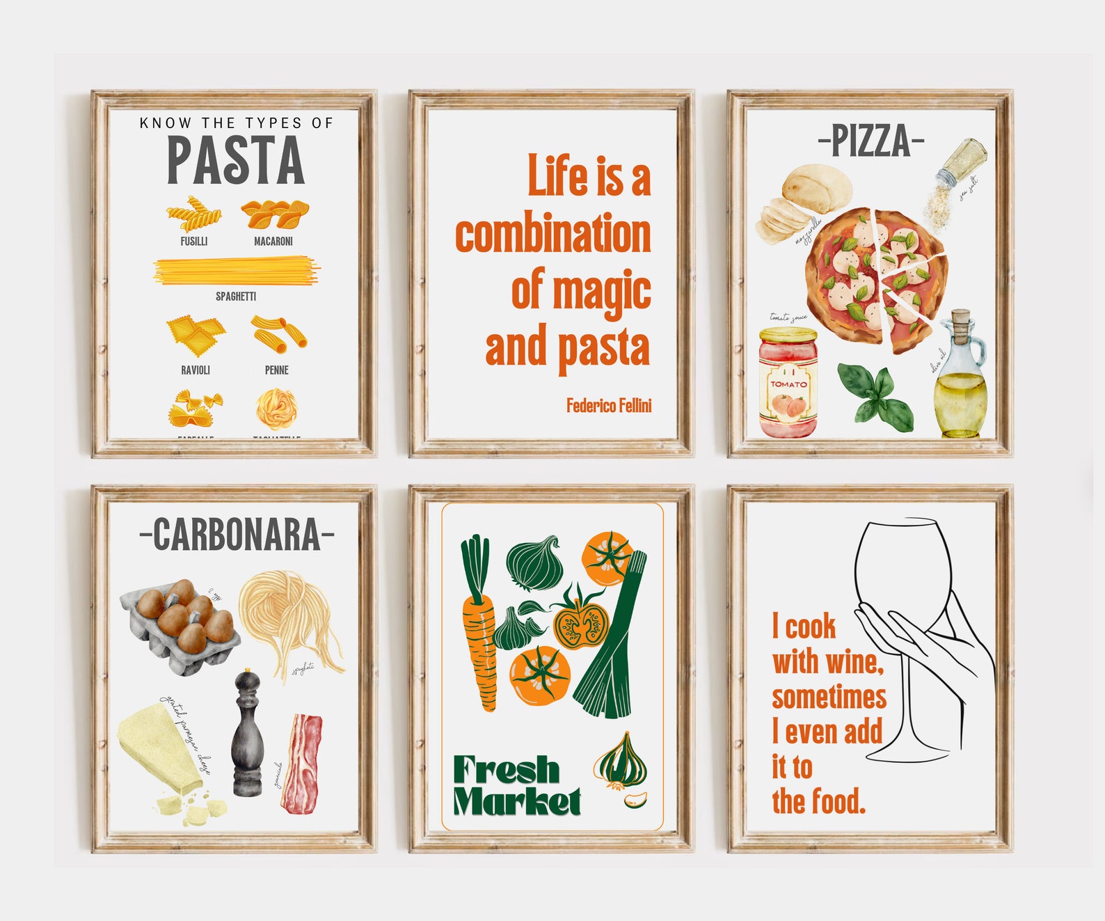 Italian Kitchen Wall Decor | Kitchen Wall Art Set of 9 PRINTABLES Pasta ...