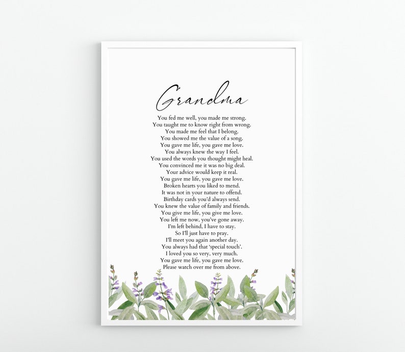 Grandma Memorial Poem. Celebration of Life, Funeral Remembrance Poem ...