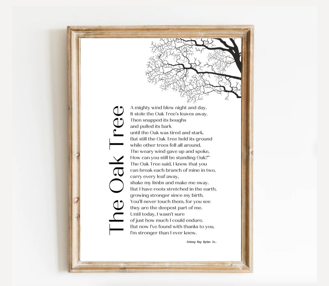 Oak Tree Poem Nature Wall Art Inspirational Art Print Digital Tree ...