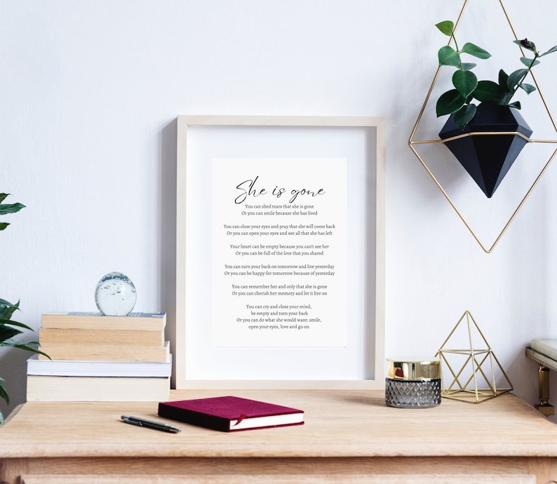 She is Gone | David Harkins Printable Poem, Digital Download, Grief ...