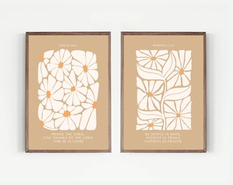 Christian Floral Set of 2 Prints, Bible Verse Wall Art, Botanical ...