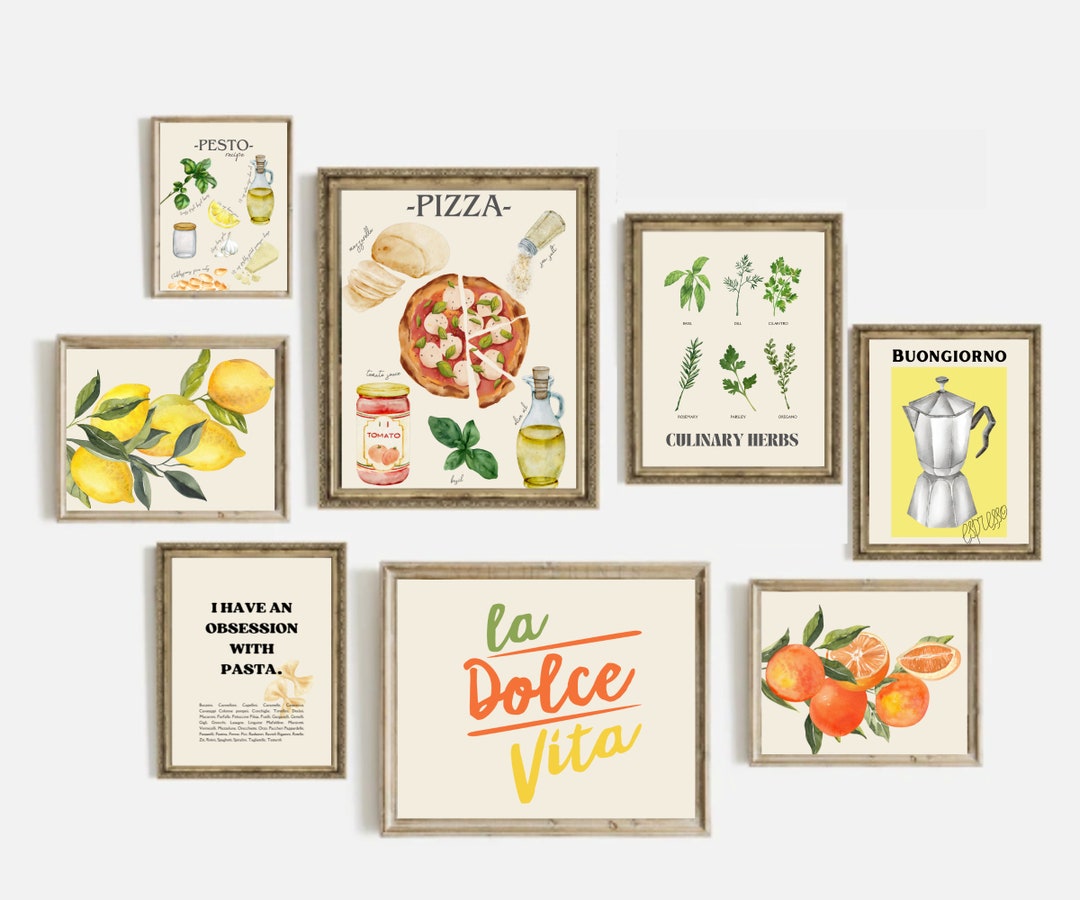 Italian Kitchen Wall Decor | Kitchen Wall Art Set of 8 PRINTABLES ...