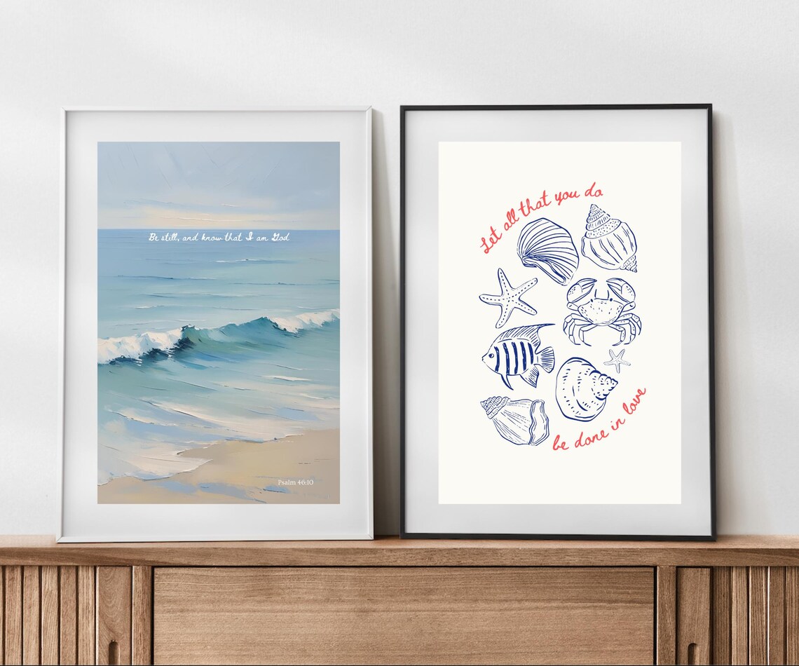 Coastal Scripture Wall Art Set: Beach Bible Verse Prints (digital ...