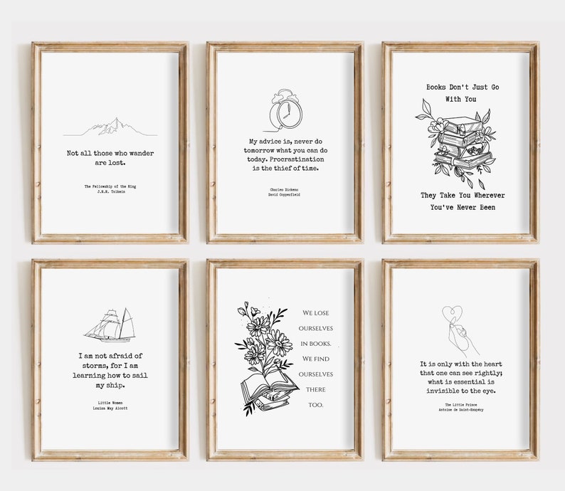 Set of 6 Gallery Wall Set Bookish Prints Book Wall Art - Etsy