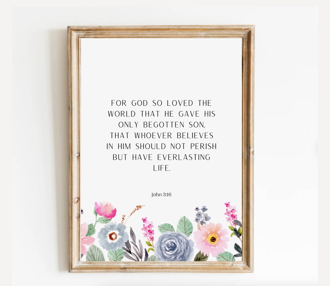 John 3:16 for God so Loved the World Bible Verse Wall Art Print ...