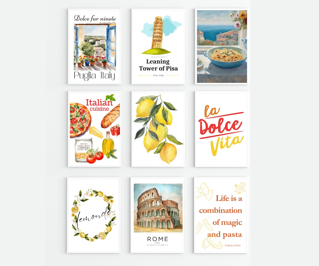 Italian Kitchen Wall Decor | Italy Rome Wall Art Set of 9 PRINTABLES ...