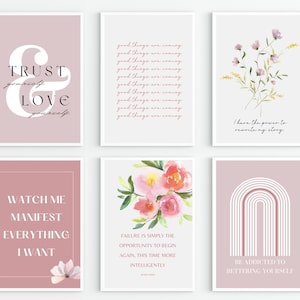 Home Office Set of 19 Prints, Office Wall Decor, Pink Office Decor ...