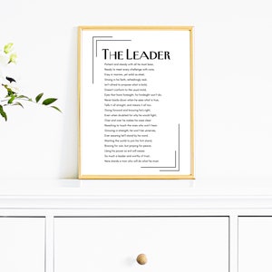 The Leader Poem Poster Gift for Boss Leadership Inspiration Print Wall ...