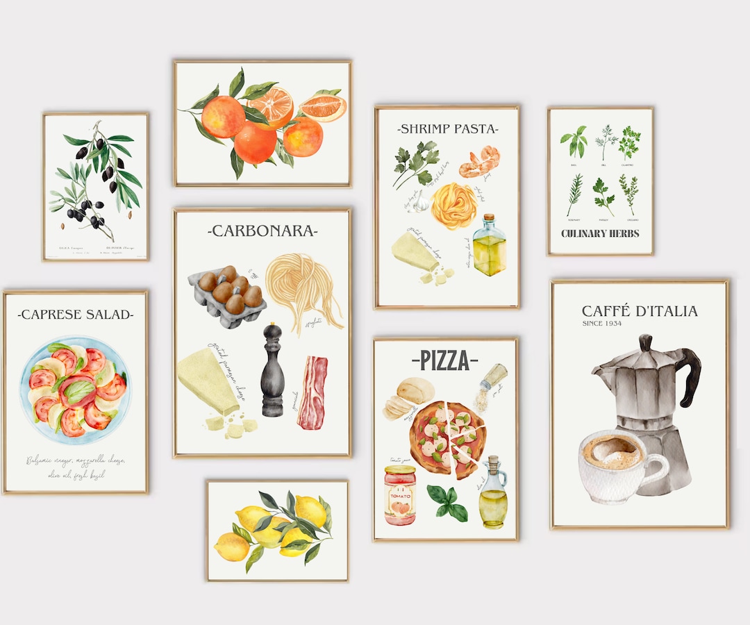 Italian Kitchen Wall Decor | Kitchen Wall Art Set of 12 PRINTABLES ...
