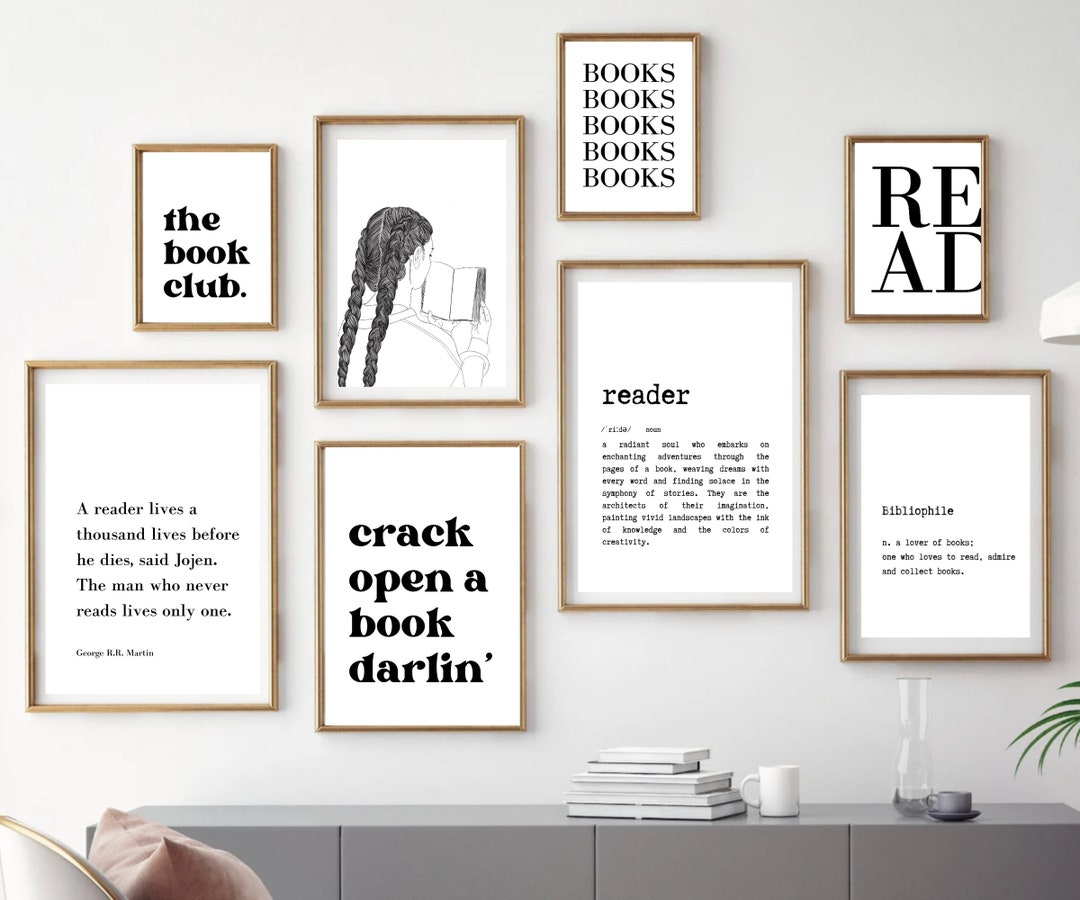 Gallery Wall Set of 8 Prints With Book Quotes, Book Prints, Book Art ...