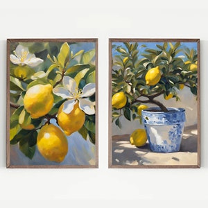 Lemon Tree Wall Art Set of 2 | Citrus Kitchen Prints | Italian & Greek ...