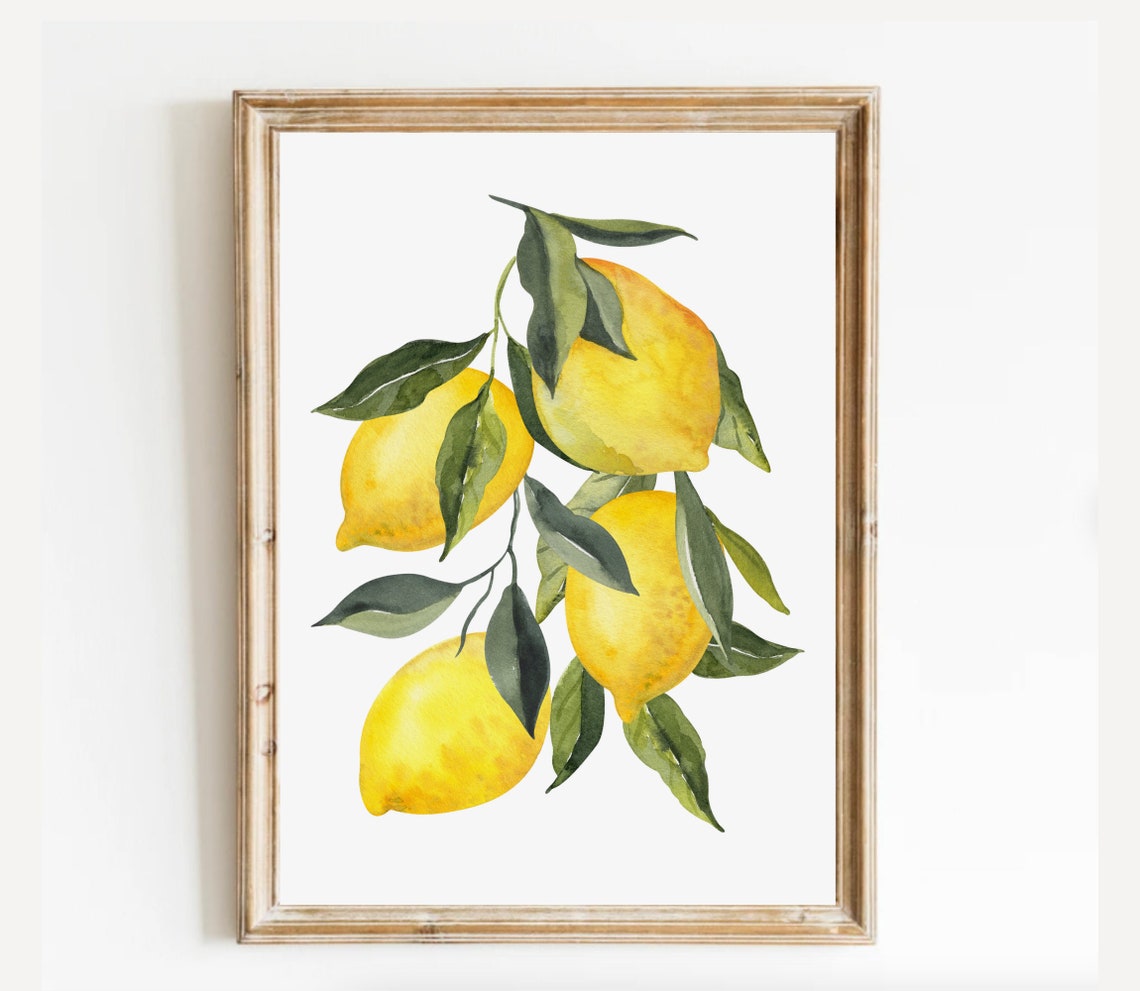 Lemon Print, Kitchen Wall Art, Lemon Branch Watercolour Painting ...