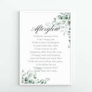 Afterglow Poem, Funeral Poem, Lost Loved One Poem, in Memory Of, Grief ...