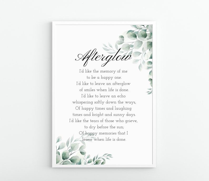 Afterglow Poem, Funeral Poem, Lost Loved One Poem, in Memory Of, Grief ...