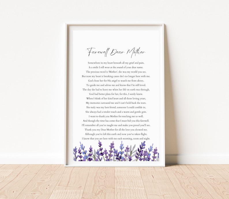 Farewell Dear Mother Funeral Printable Poem Digital - Etsy Canada