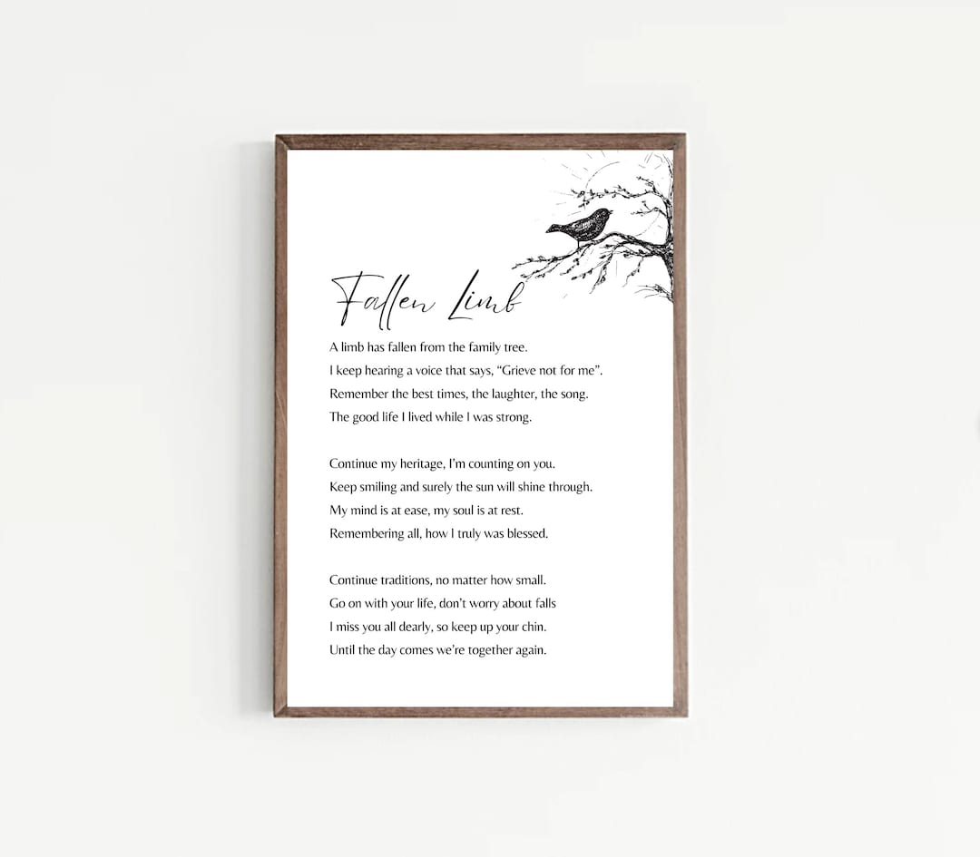 Fallen Limb Memorial Poem. Celebration of Life, Funeral Remembrance ...