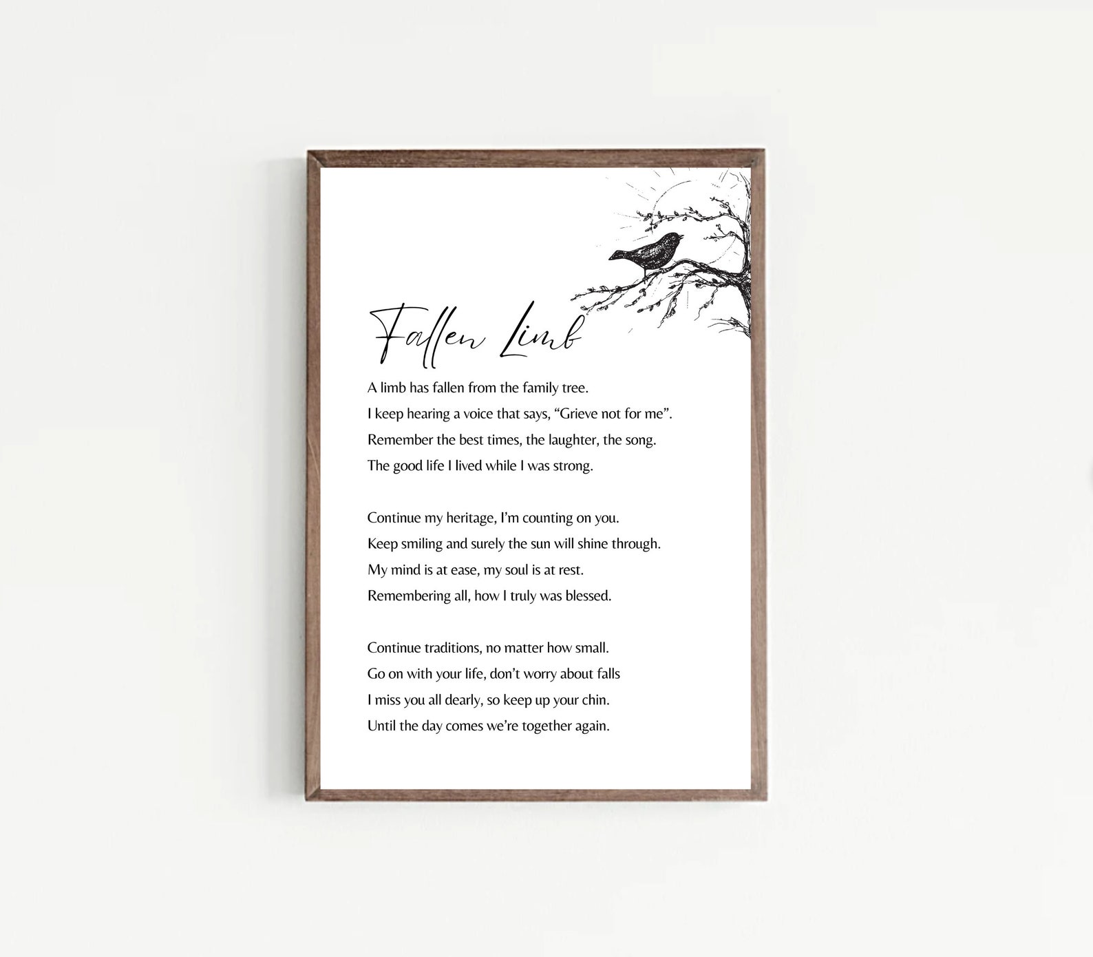 Fallen Limb Memorial Poem. Celebration of Life, Funeral Remembrance ...