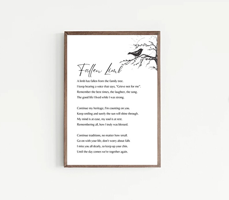 Fallen Limb Memorial Poem. Celebration of Life, Funeral Remembrance ...