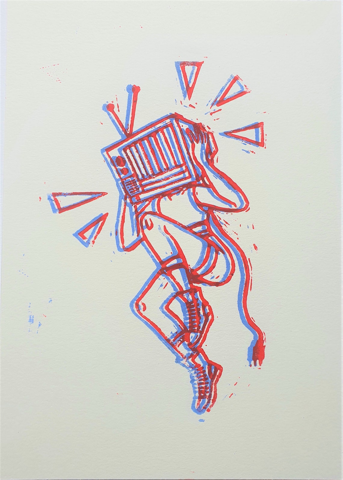 Oversimulation Lino Artprint With Gouache Detail - Etsy