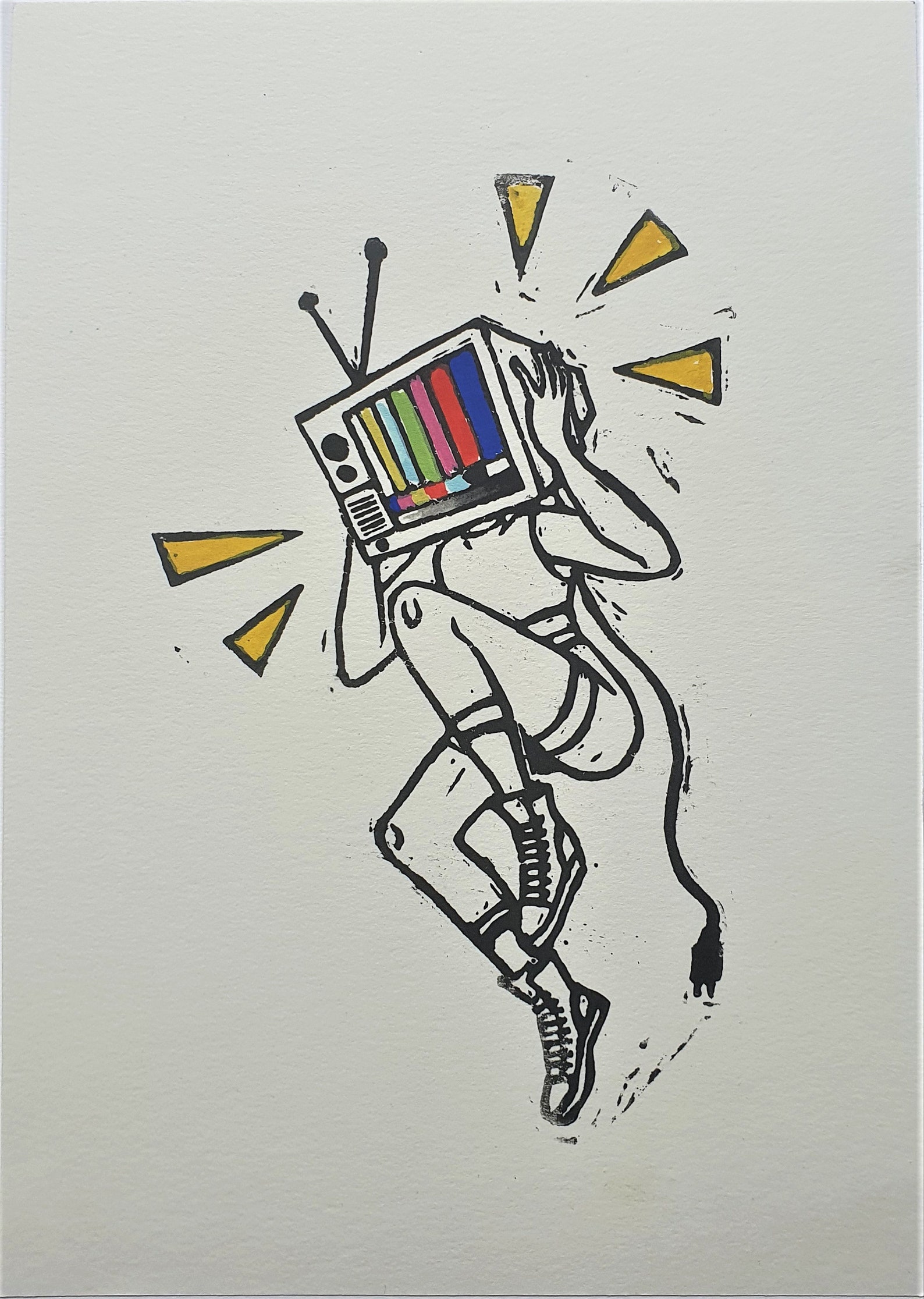 Oversimulation Lino Artprint With Gouache Detail - Etsy