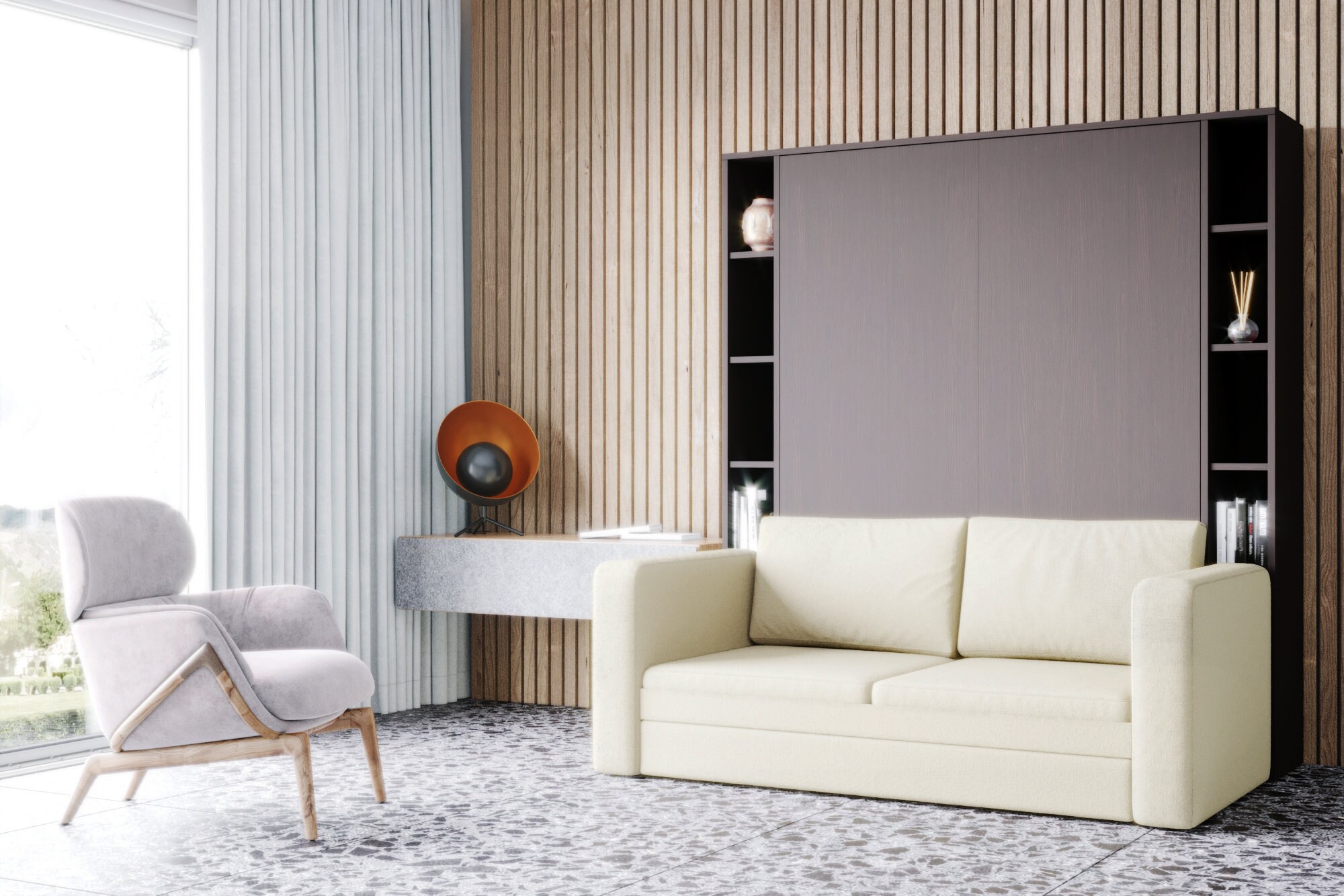 Cama Murphy con sofá y estantes Transformable Wall Bed Unit | Etsy