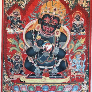 Vintage MAHAKALA MASTERWORK THANGKA | Tibetan Buddhist Protector Thanka ...