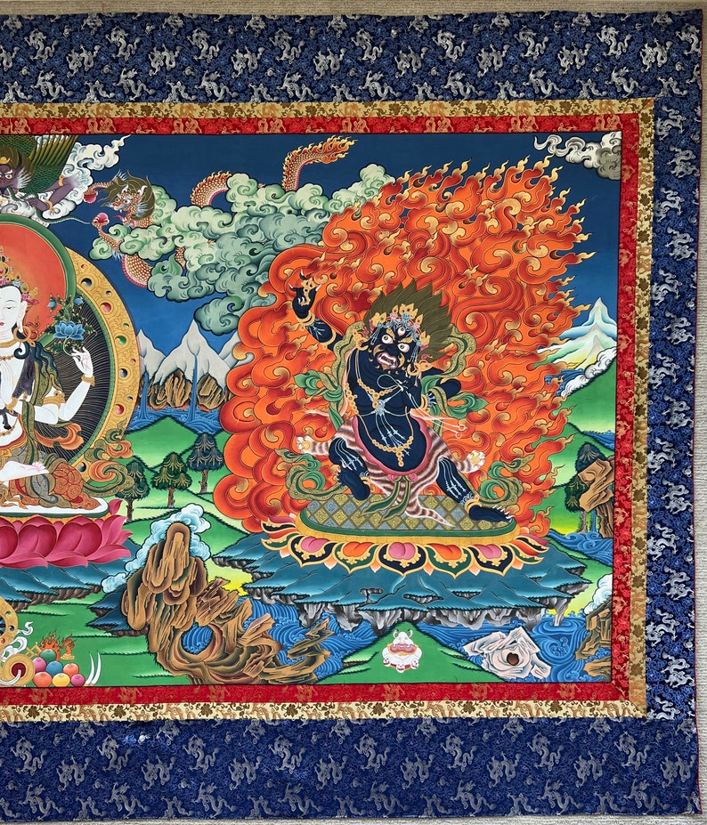 Vintage Three Bodhisattva Thangka: Hand-painted Tibetan Buddhism Art - Etsy