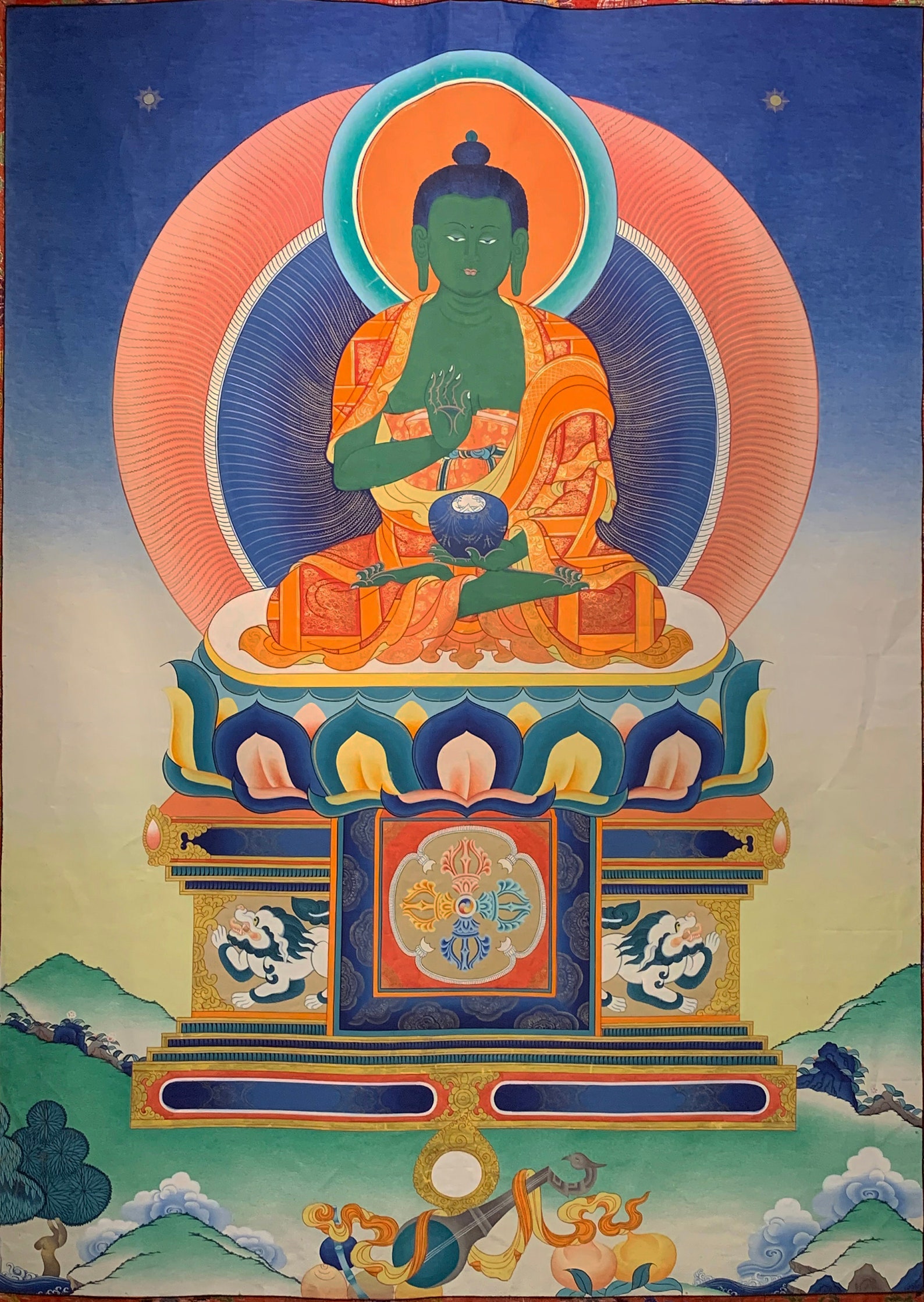 Set of FIVE DHYANI BUDDHA Thangkas, Five Large Wall Sized Thangkas ...