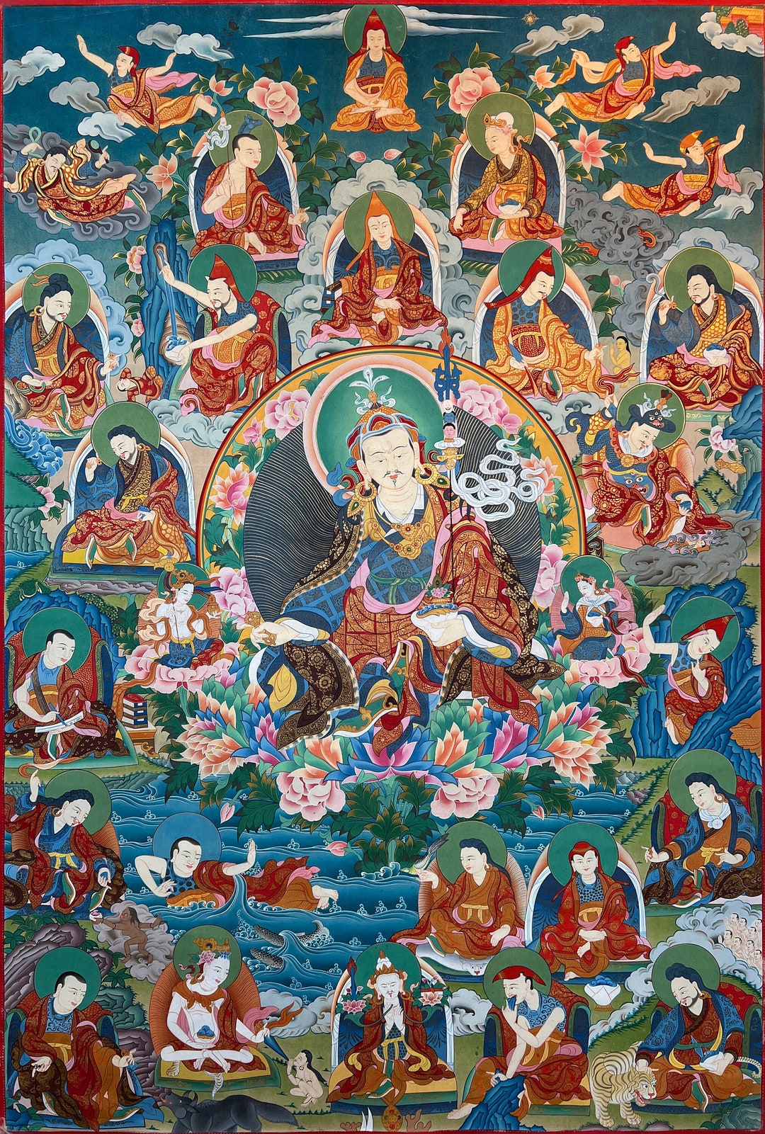 Guru Rinpoche and 25 Disciples Thangka | Padmasambhava Thangka ...