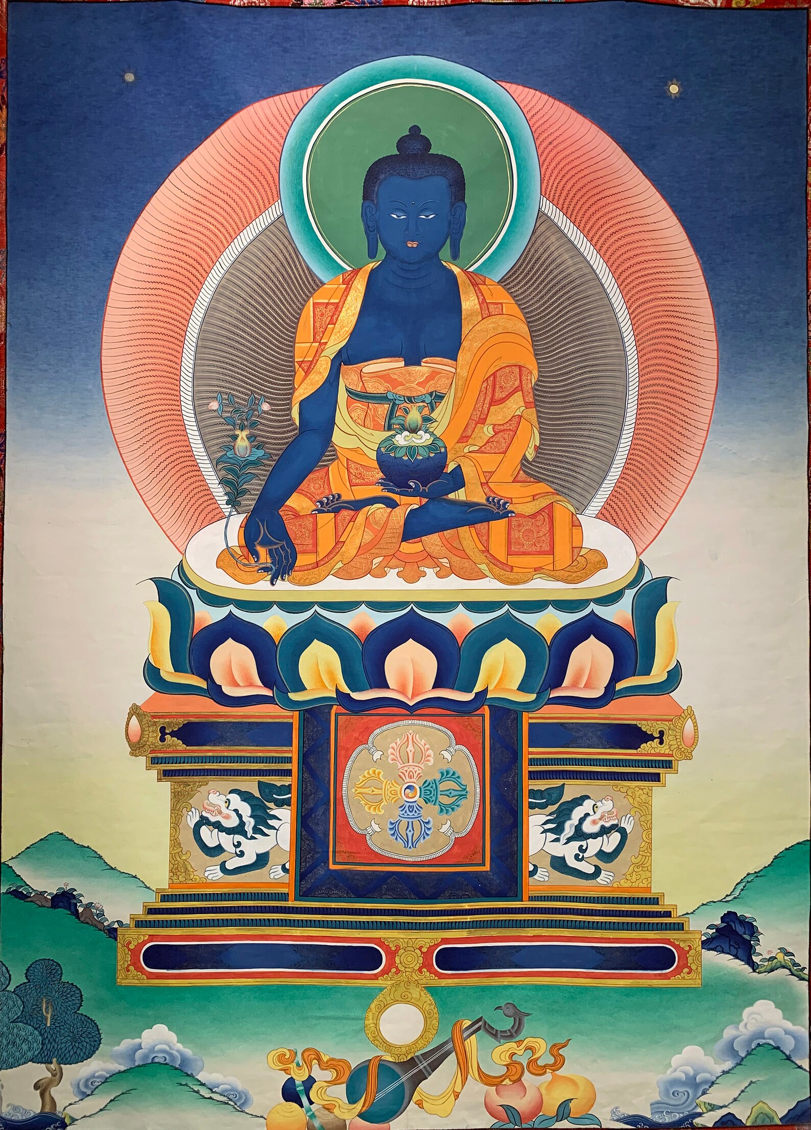 Large MEDICINE BUDDHA THANGKA Wall Sized, Original Hand-painted ...