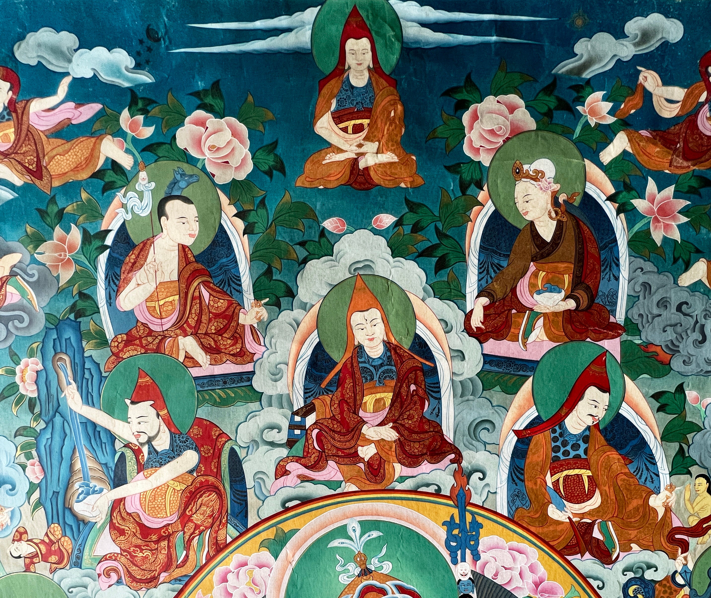 Guru Rinpoche and 25 Disciples Thangka Padmasambhava Thangka Tibetan ...