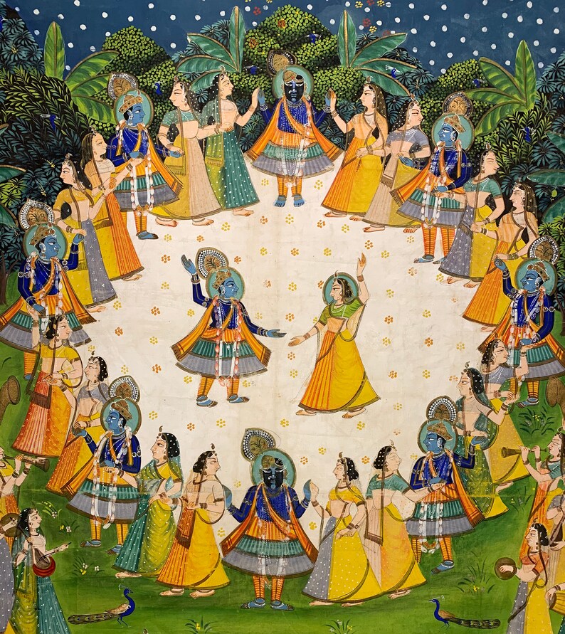 ANTIQUE PICHWAI Krishna's Dance of Divine Love Krishna and Gopis ...