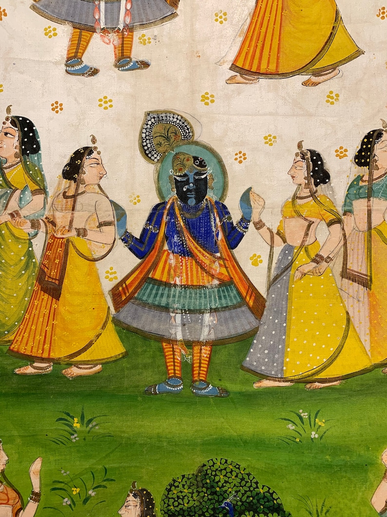 ANTIQUE PICHWAI Krishna's Dance of Divine Love Krishna and Gopis ...