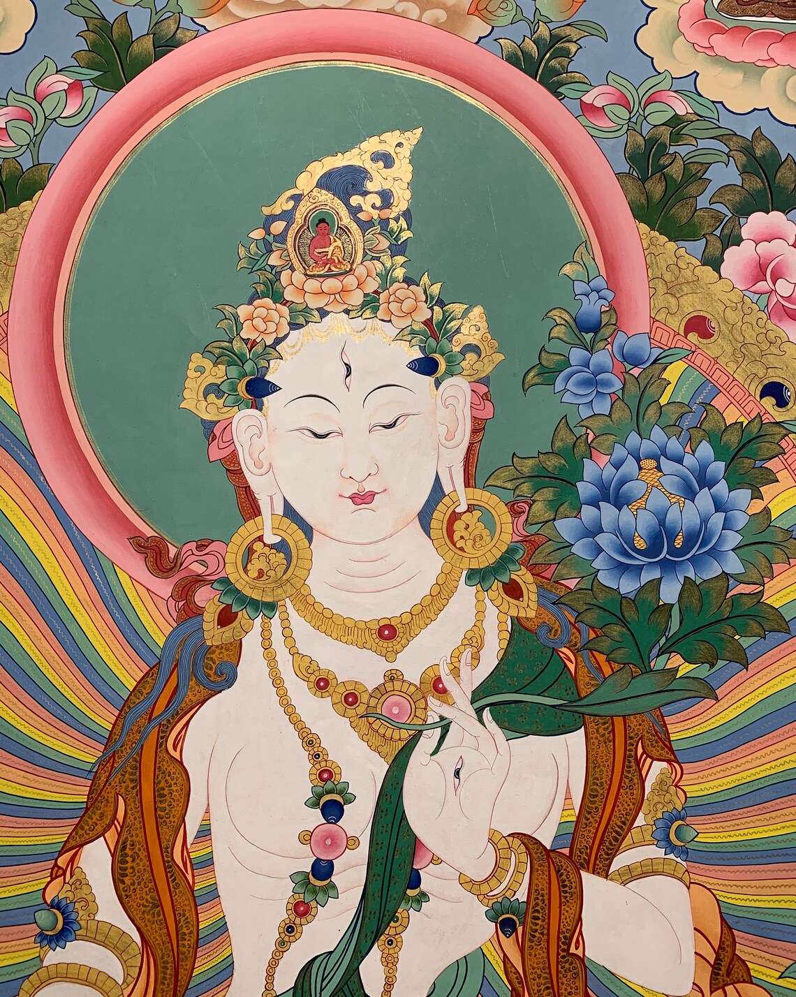 Large White Tara Thangka With Brocade Tibetan Goddess Tara - Etsy