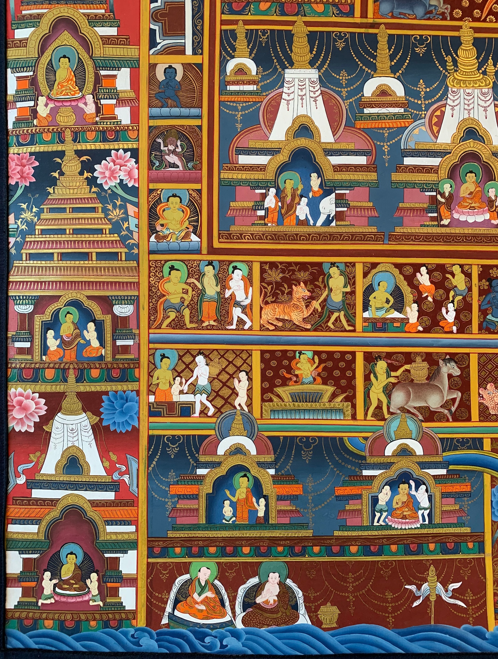 Large Life of Buddha Newari Thangka Original Hand Painted Crowned ...