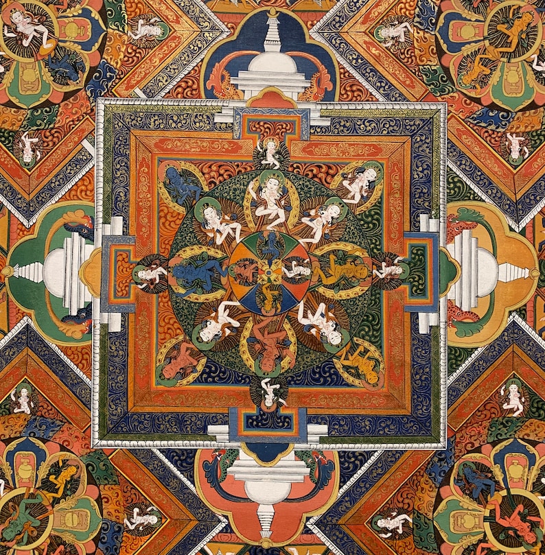 Large YOGINI DAKINI MANDALA Thangka Masterpiece Newari Buddhist Yogini Mandala Original Hand ...