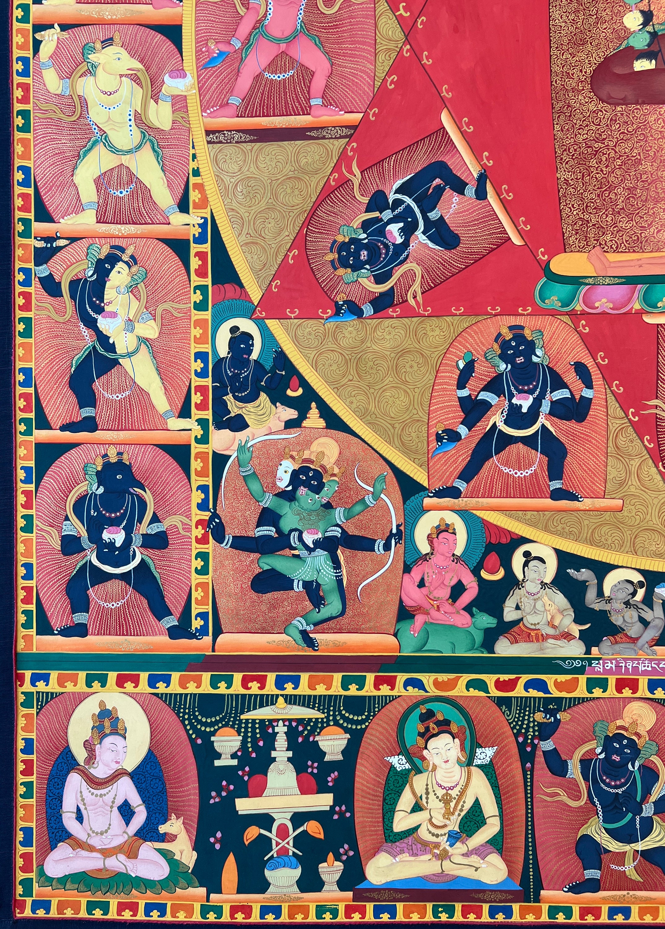 Vajrayogini Mandala Thangka, Large Goddess Vajravarahi Dorje Pagmo Thangka in Brocade Vintage ...