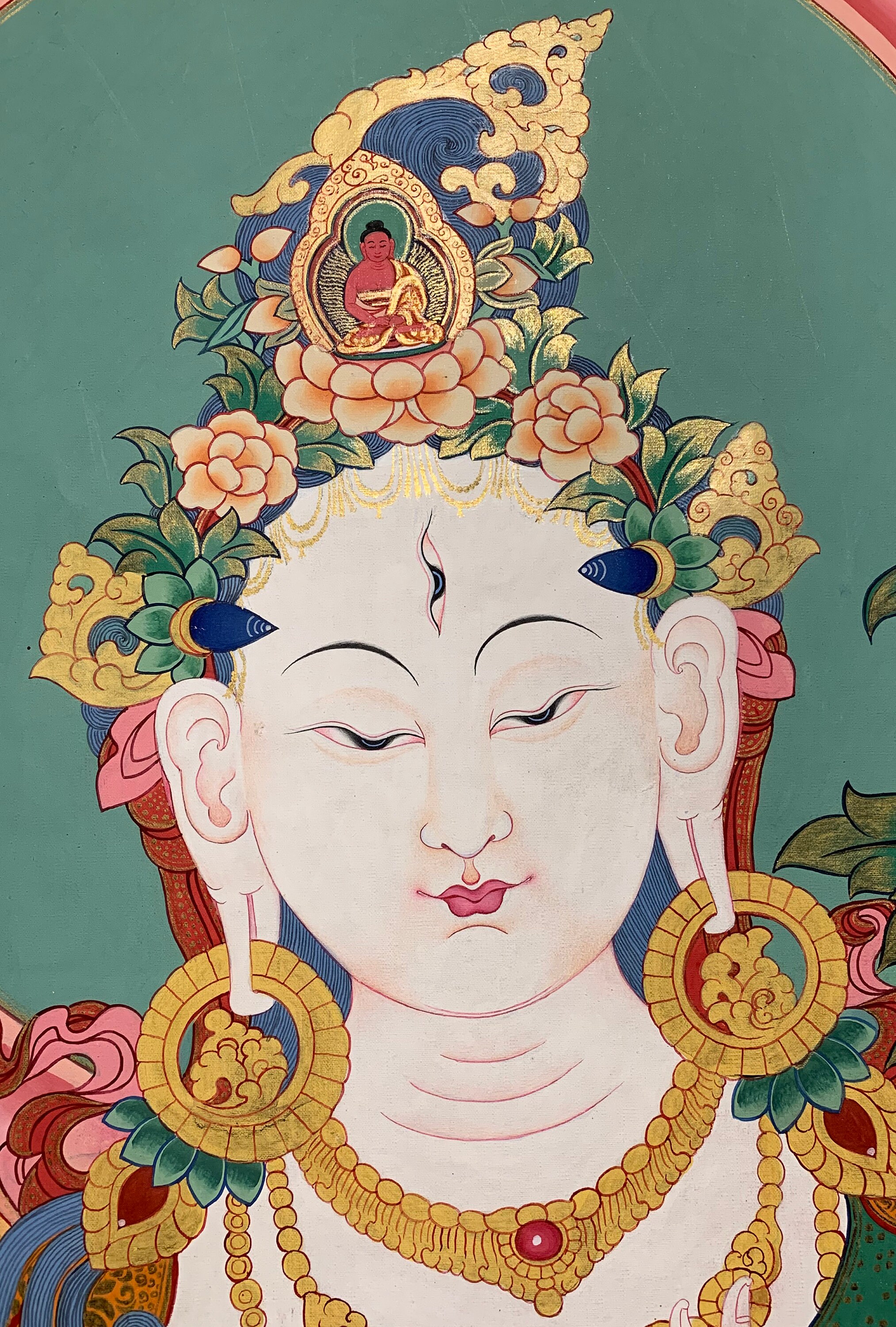 Large White Tara Thangka With Brocade Tibetan Goddess Tara Thangka ...