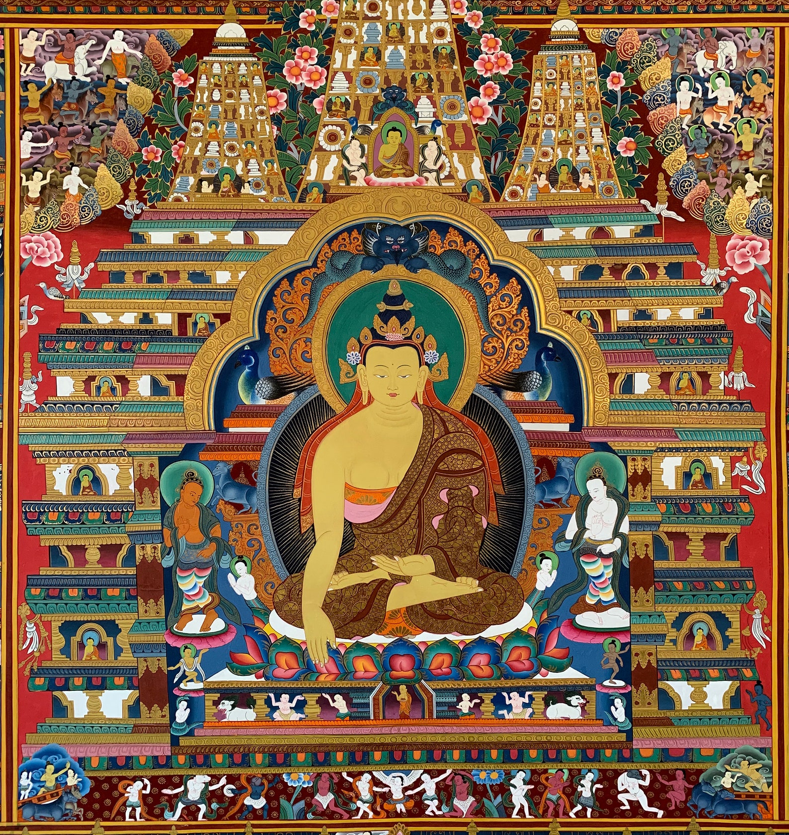 Large Life of Buddha Newari Thangka Original Hand Painted Crowned ...