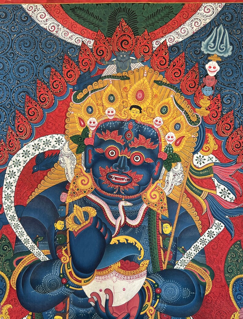 Vintage MAHAKALA NEWARI THANGKA | Tibetan Buddhist Protector Thanka ...