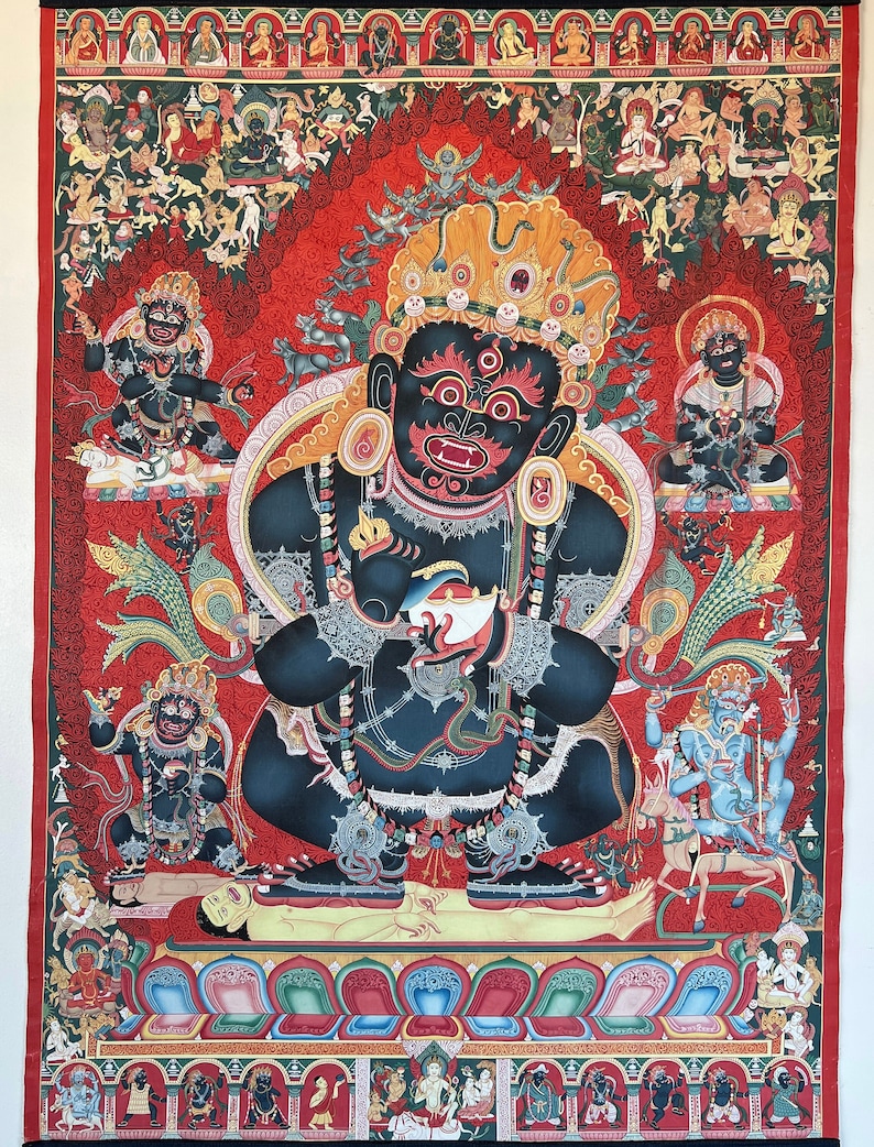 Vintage MAHAKALA MASTERWORK THANGKA | Tibetan Buddhist Protector Thanka ...