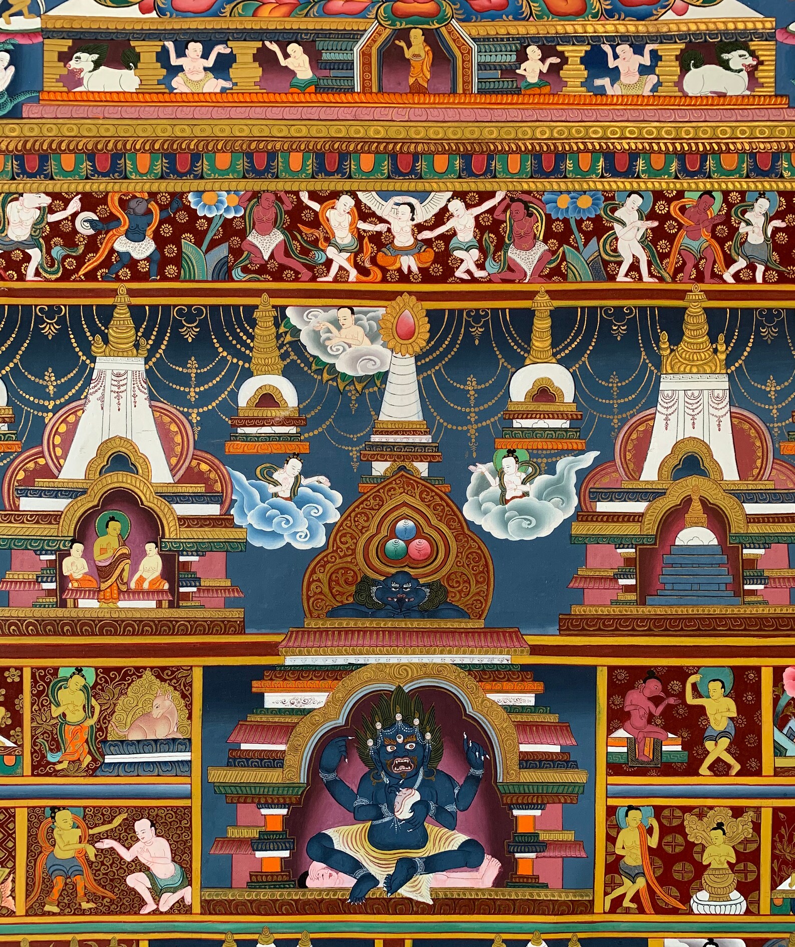 Large Life of Buddha Newari Thangka Original Hand Painted Crowned ...