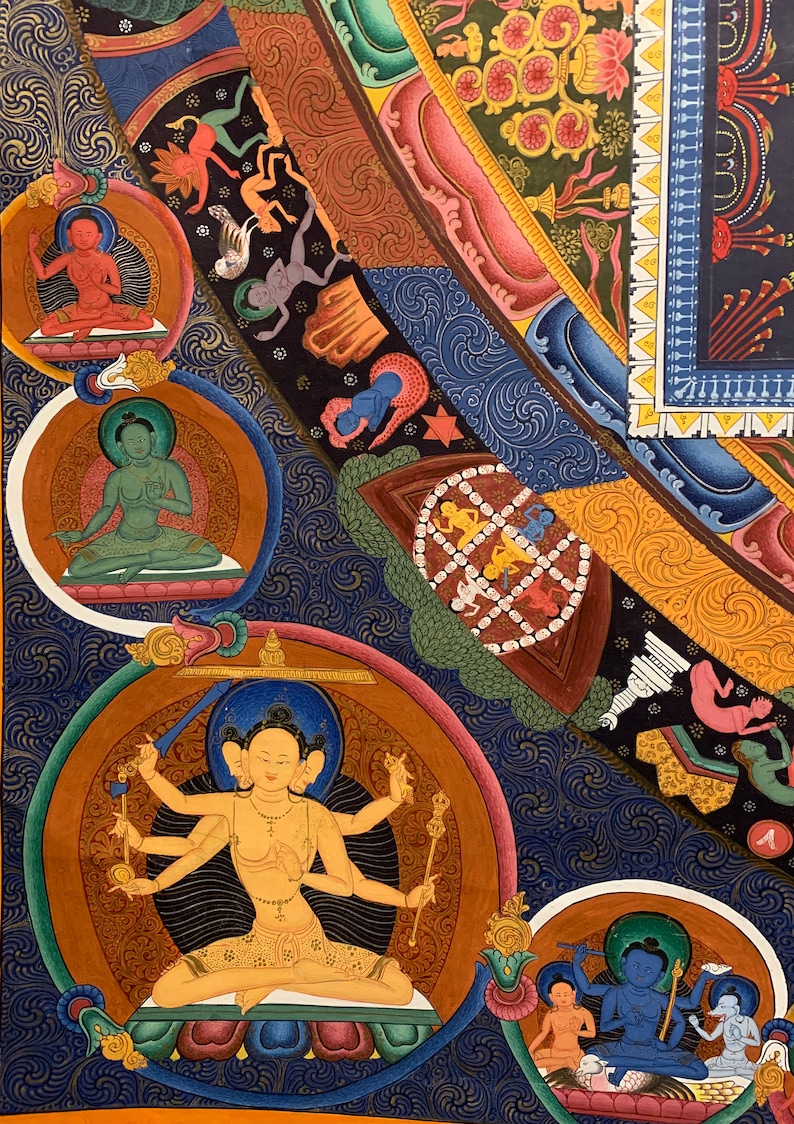 Large Shakyamuni Buddha With Two Disciples Mandala Thangka Newari ...