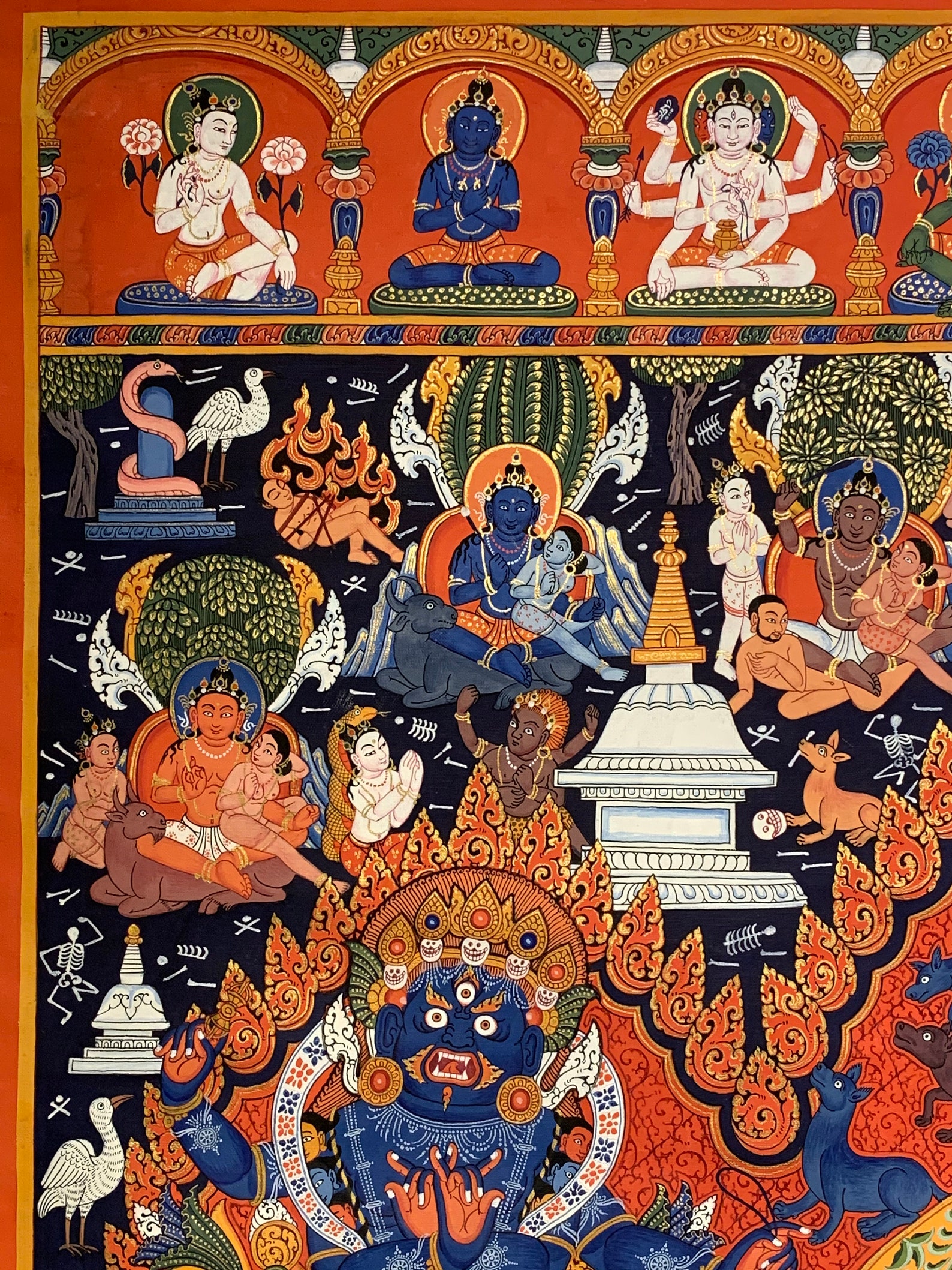 Newari Mahakala Thangka Wrathful Tibetan Buddhist Mahakala Protector ...