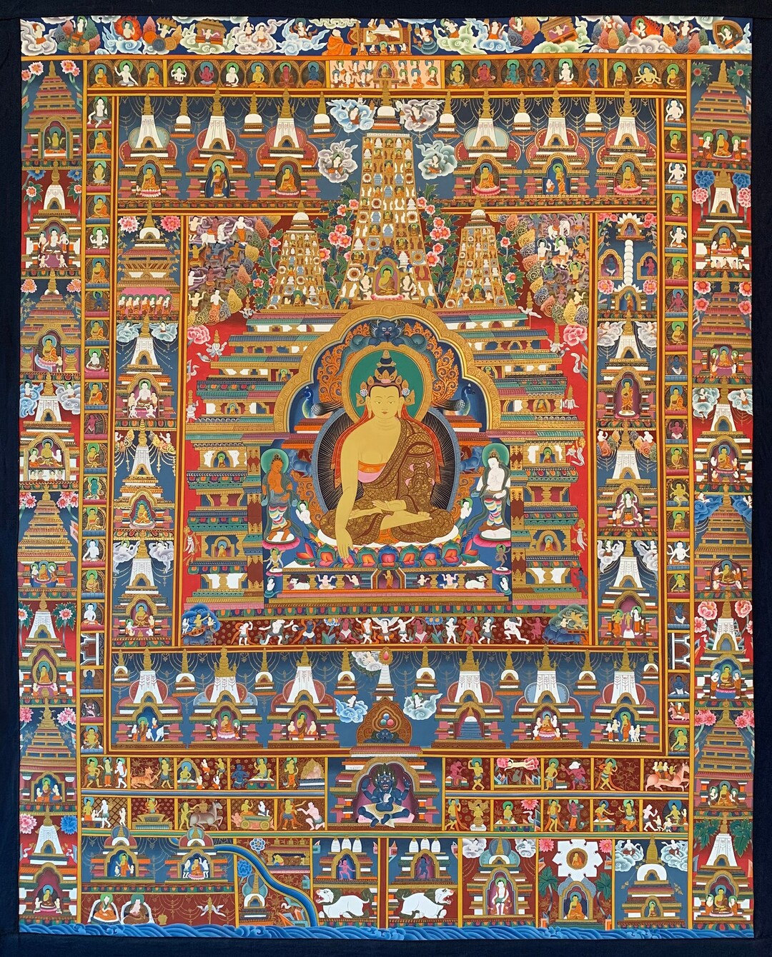 Large Life of Buddha Newari Thangka | Original Hand Painted Crowned ...