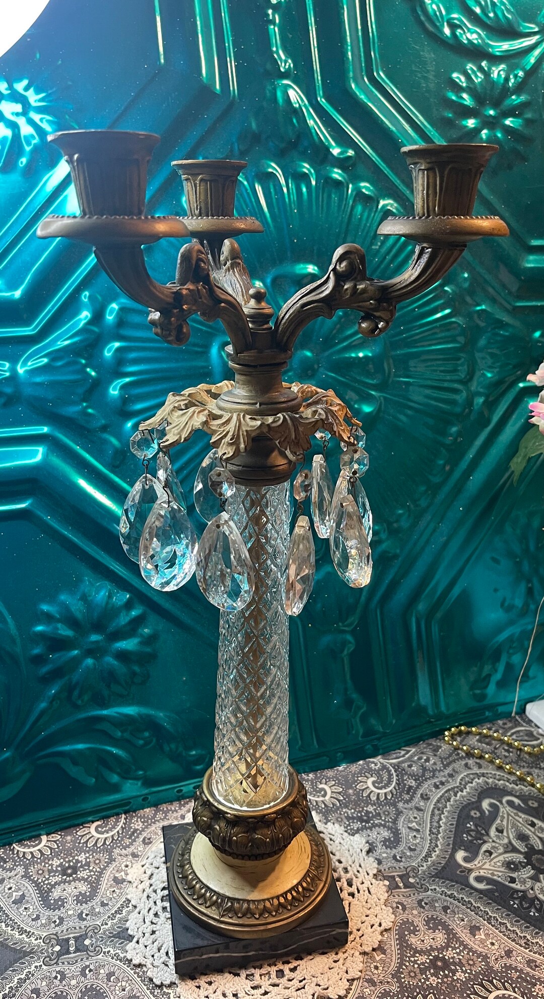 Antique or Vintage Heavy Ornate Metal - Glass Column and Marble Looking ...