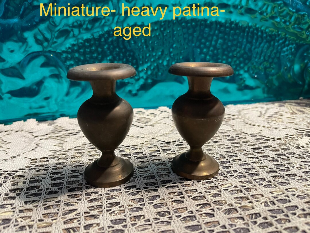 Vintage Aged Brass Miniature Vases - Set of 2 - Heavy Patina - Etsy