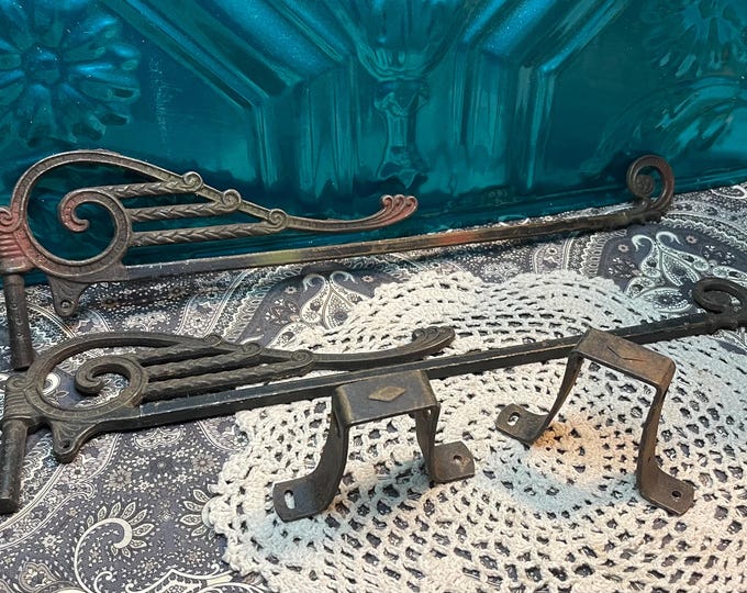Antique Ornate Metal Art Deco Swing Arm Curtain Rods With Wall Brackets ...