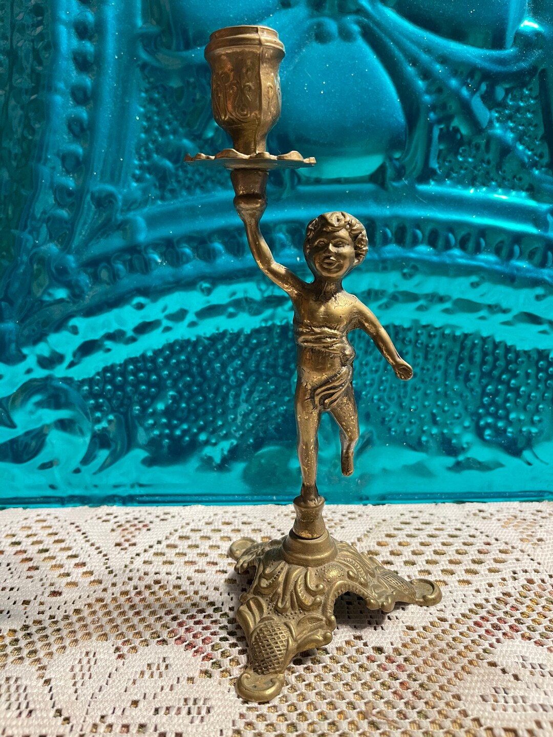 Vintage Ornate Brass Angel Cherub Candlestick Holder - Victorian Style ...